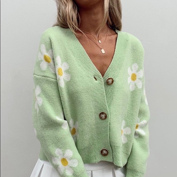 Sweaters | Green Flower Sweater | Poshmark